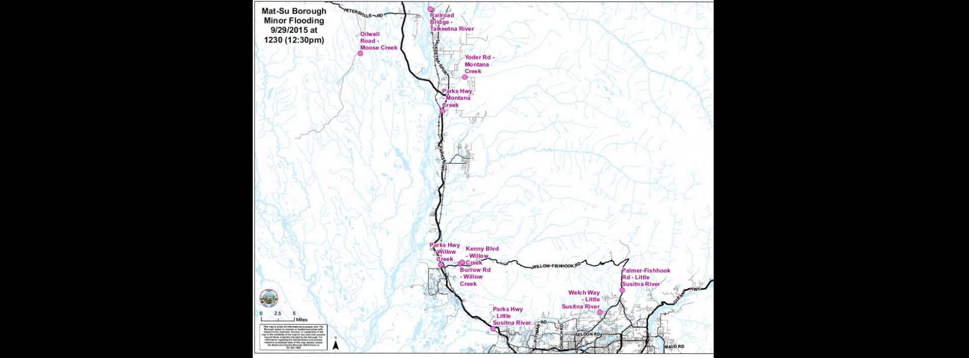 Matanuska-Susitna Borough - Map of Roads of Concern in Flooding
